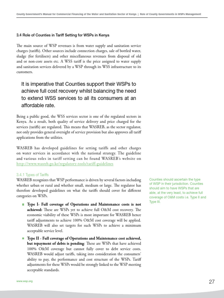 Kenya WSP Tariff Setting Guide | PDF | Economies | Fresh Water