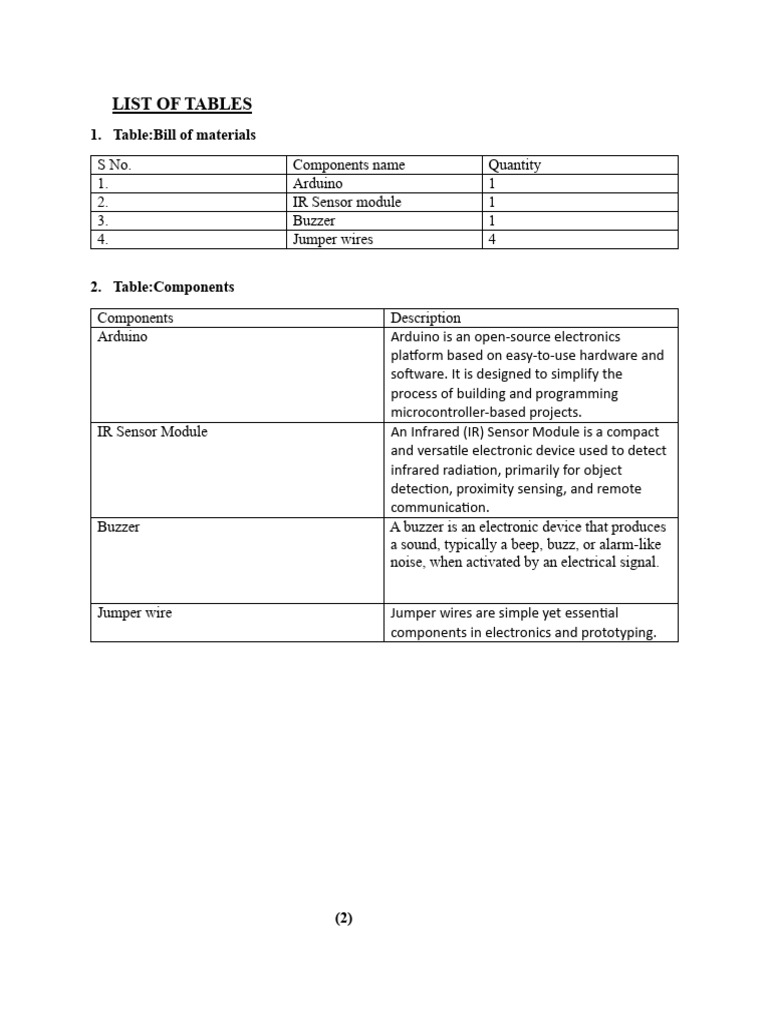 LIST OF TABLES | PDF | Arduino | Electronics