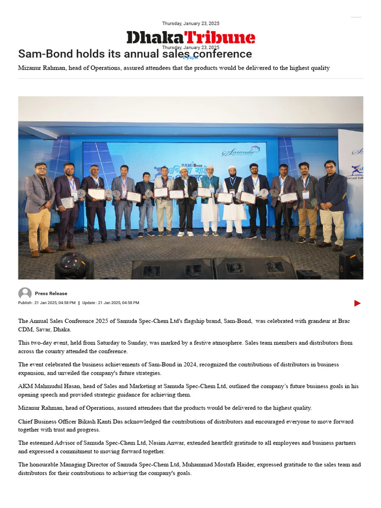 Sam-Bond Holds Its Annual Sales Conference | PDF | Bangladesh