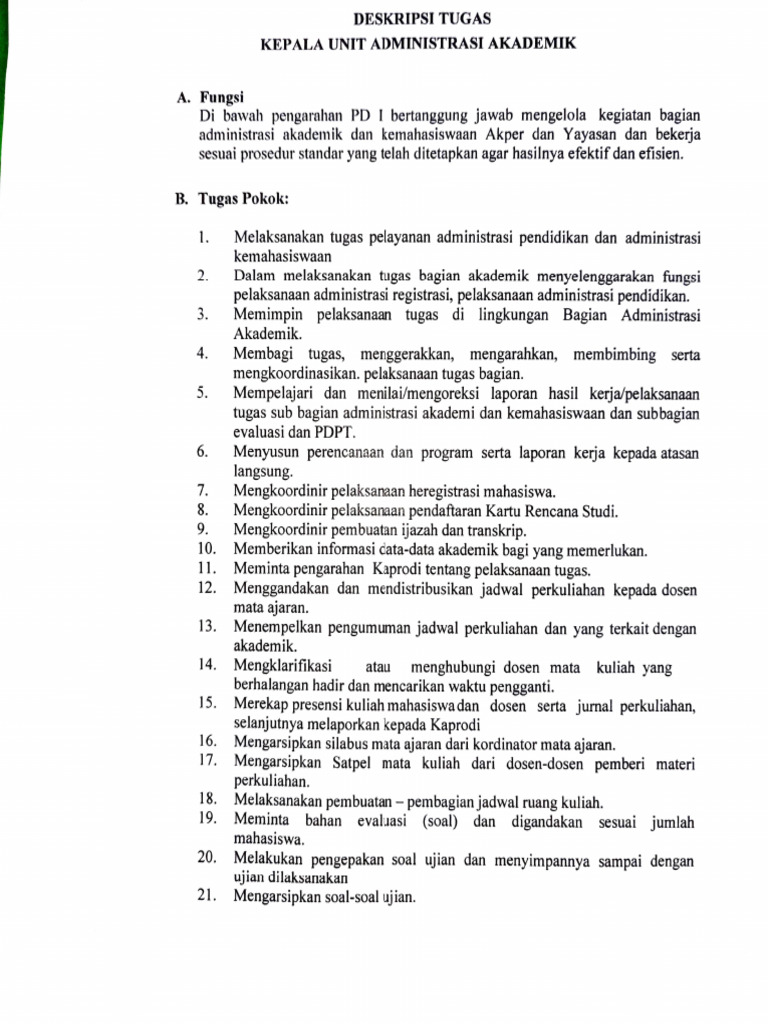 Deskripsi Tugas Administrasi Akademik | PDF