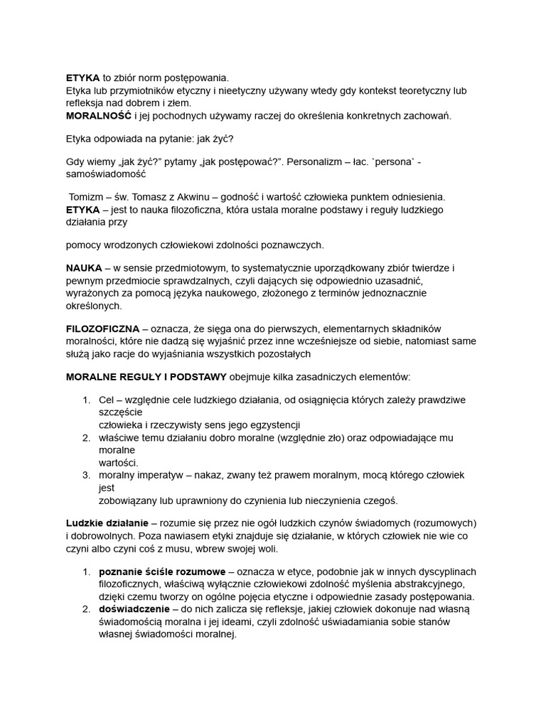 Etyka Notatki #1 | PDF
