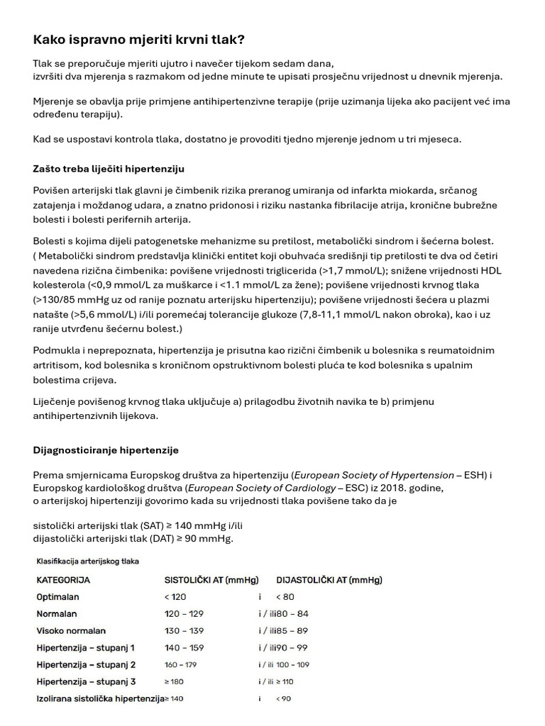 Kako Ispravno Mjeriti Krvni Tlak | PDF