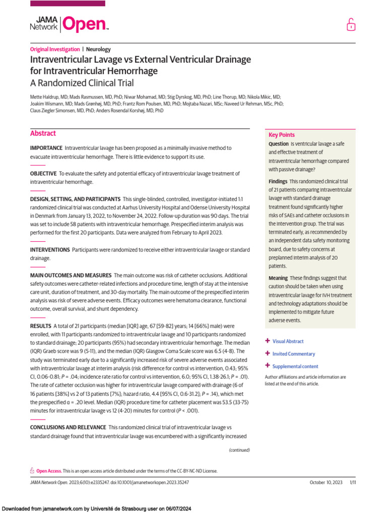 Intraventricular Lavage Vs External Ventricular Drainage For ...