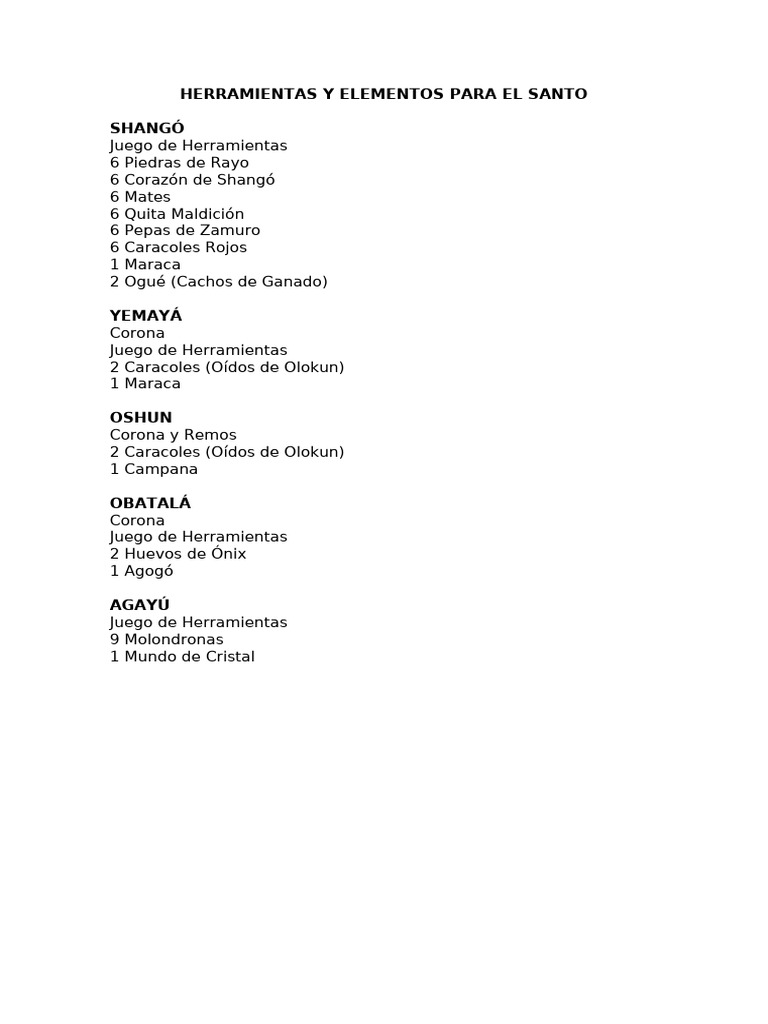 Herramientas y Elementos para El Santo | PDF