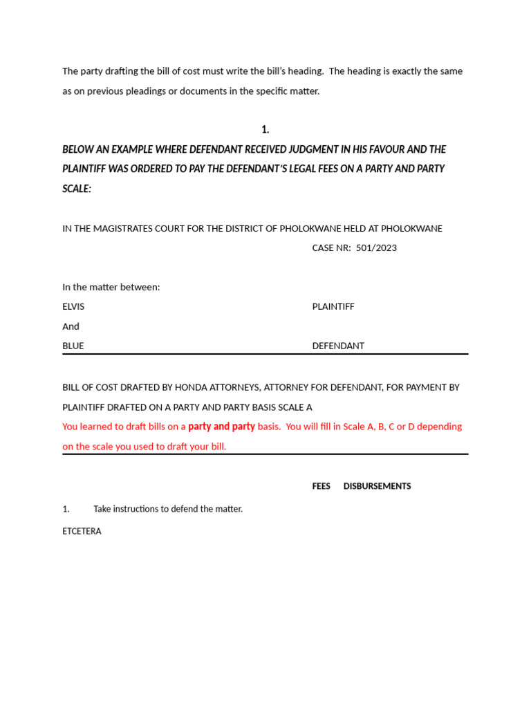 Drafting Party and Party Bill of Costs | PDF