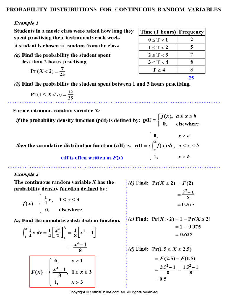Probability Distributions For Continuous Random Summary | PDF