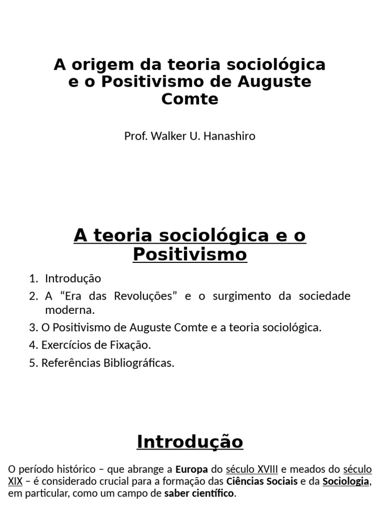 A Origem Da Teoria Sociológica e o Positivismo de Auguste Comte | PDF ...