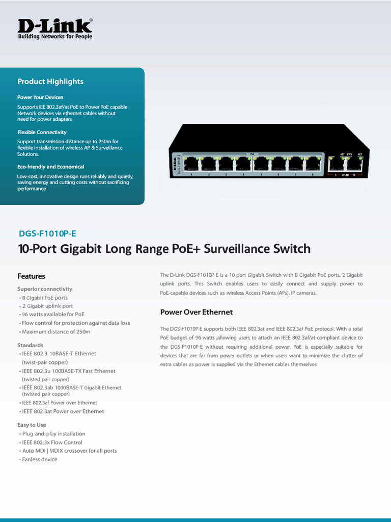 DGS F1010P-E Series Datasheet en EU | PDF | Network Switch | Computer Network