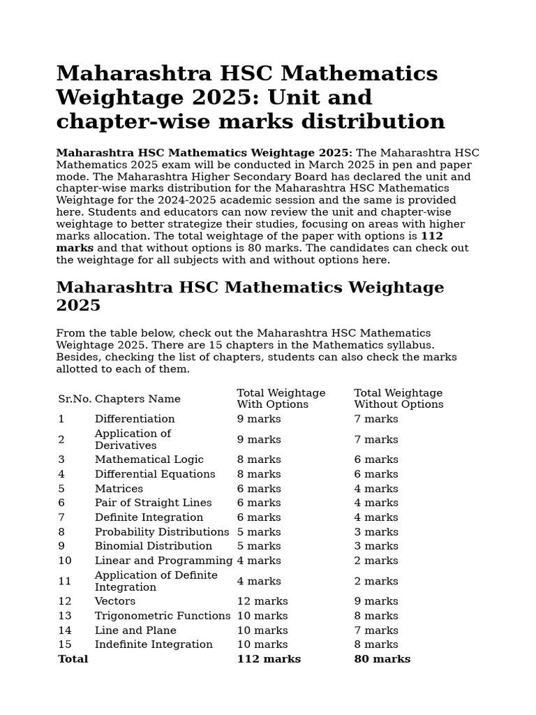 Maths Weightage 25 | PDF | Derivative | Mathematics