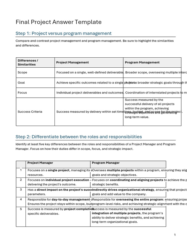 Project vs Program Management Guide | PDF | Risk Management | Strategic ...