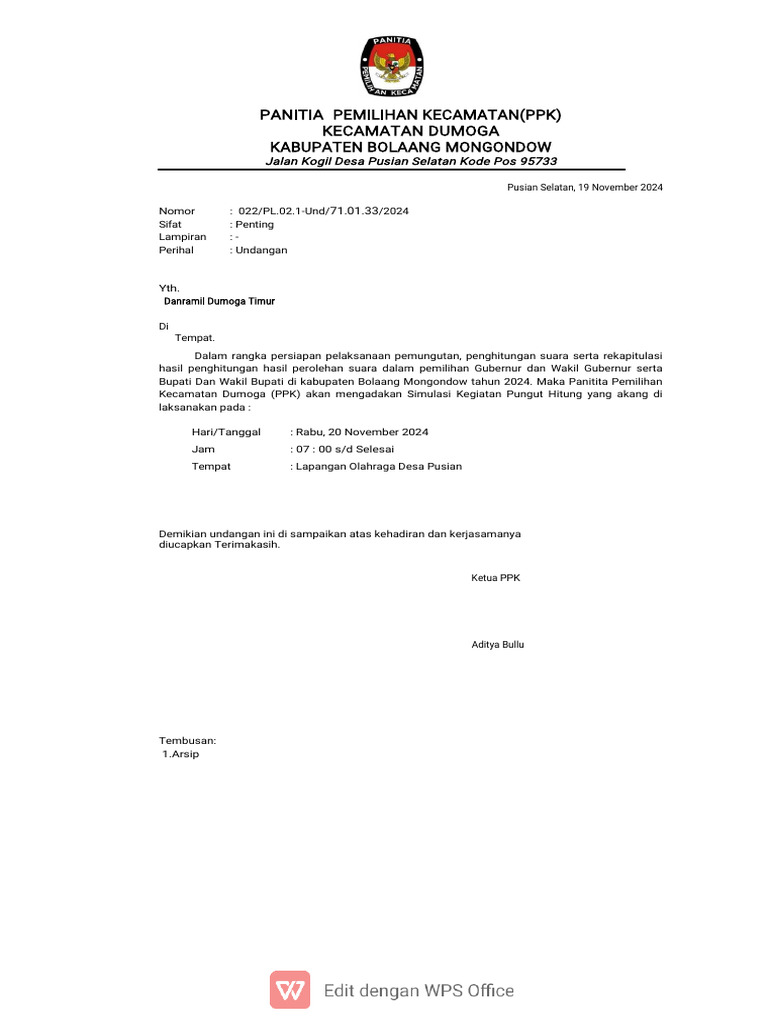 Undangan Simulasi Pungut Hitung Danramil | PDF