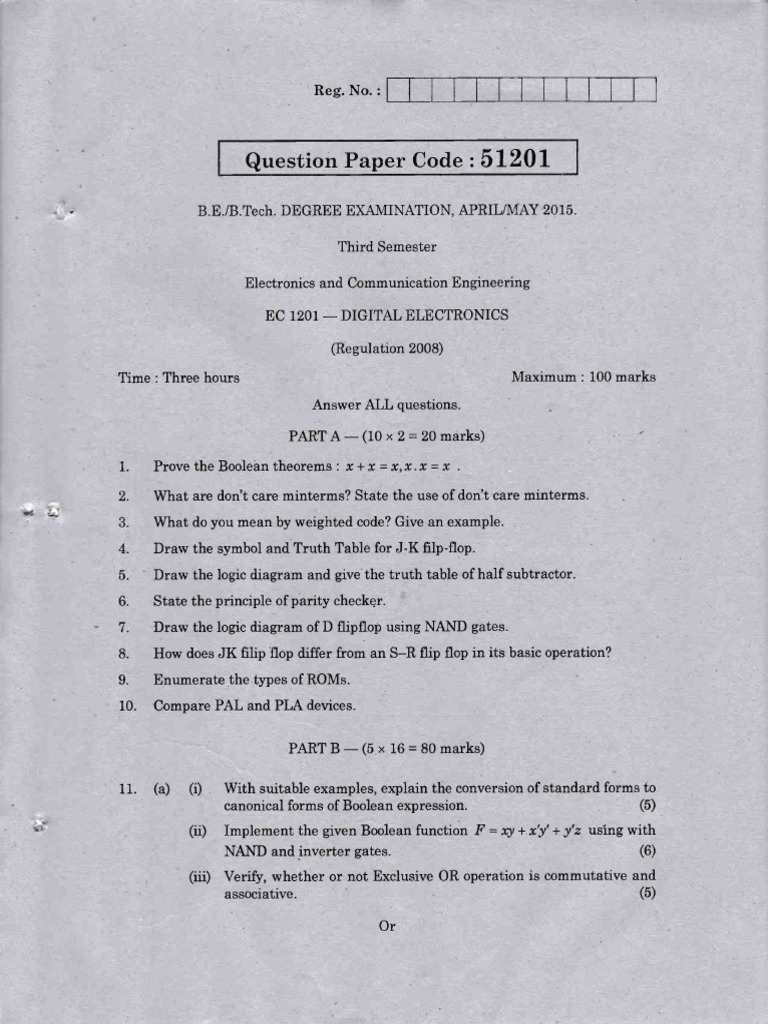 Ece Am 2015 Ec1201 Digital Electronics 108774205 Ec1201 (Full Permission) | PDF | Logic Gate ...