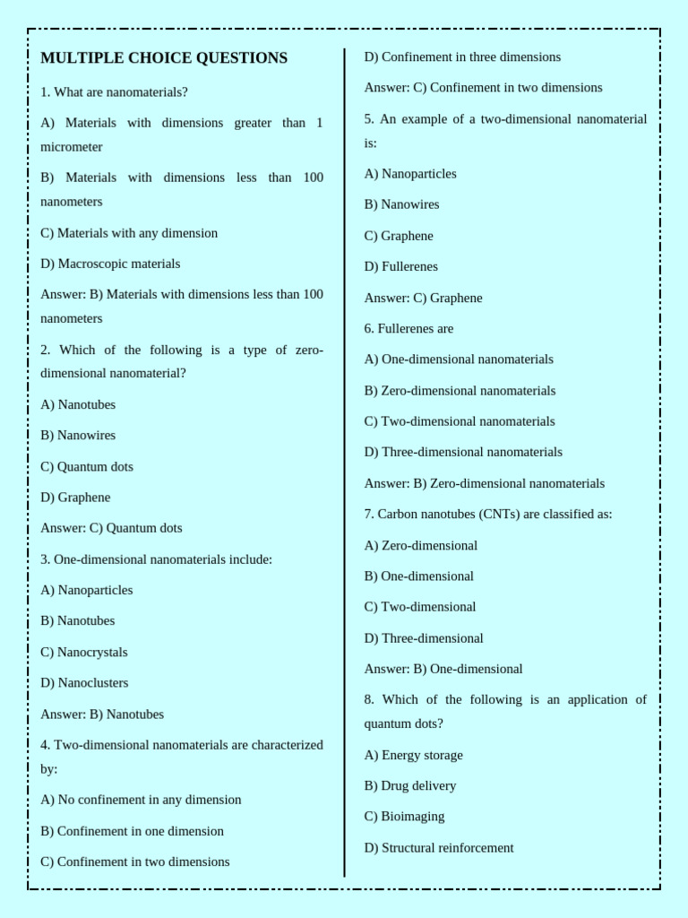 Topic Wise MCQS and SHORT Questions of Bionanotechnology | PDF ...