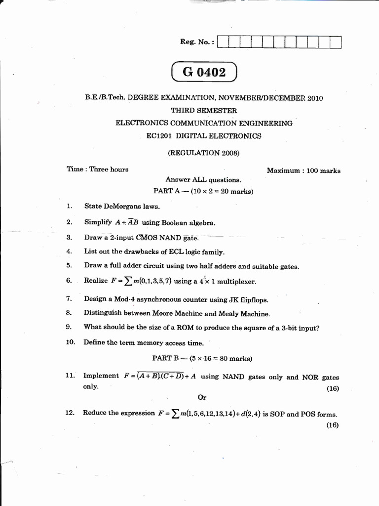 Digital Electronics Exam Questions 2010 | PDF | Logic Gate | Digital Electronics