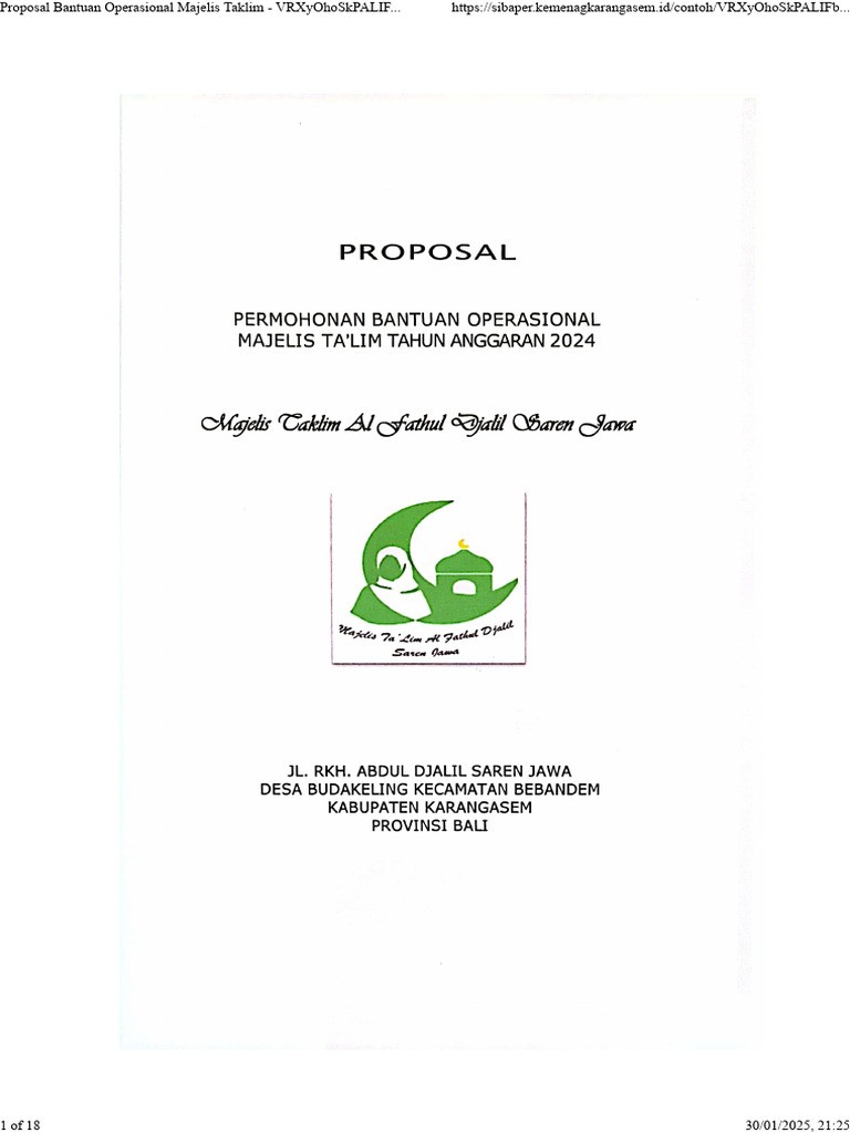 Proposal Bantuan Operasional Majelis Taklim - VRXyOhoSkPALIFbFZaOpTsByhJZfzTCRP4awRmtv | PDF