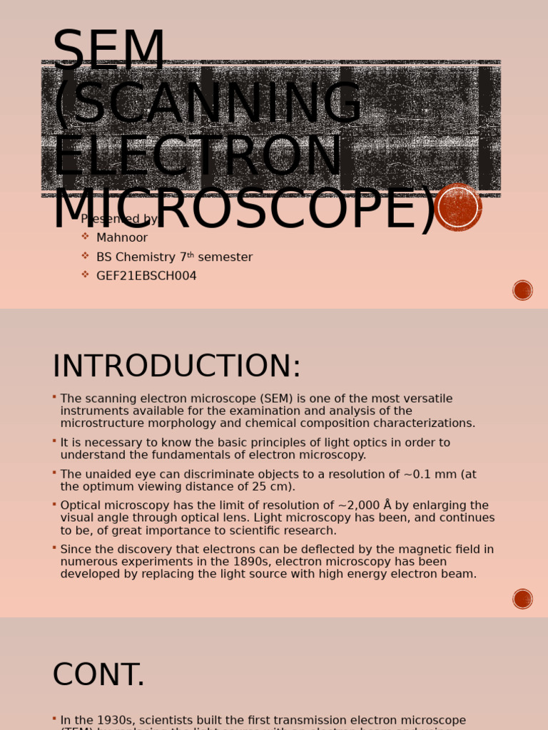 Sem (Scanning Electron Microscope) | PDF | Scanning Electron Microscope | Microscope
