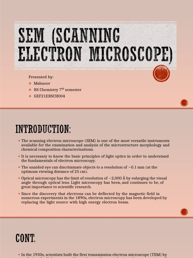 Sem (Scanning Electron Microscope) (1) | PDF | Scanning Electron Microscope | Microscope