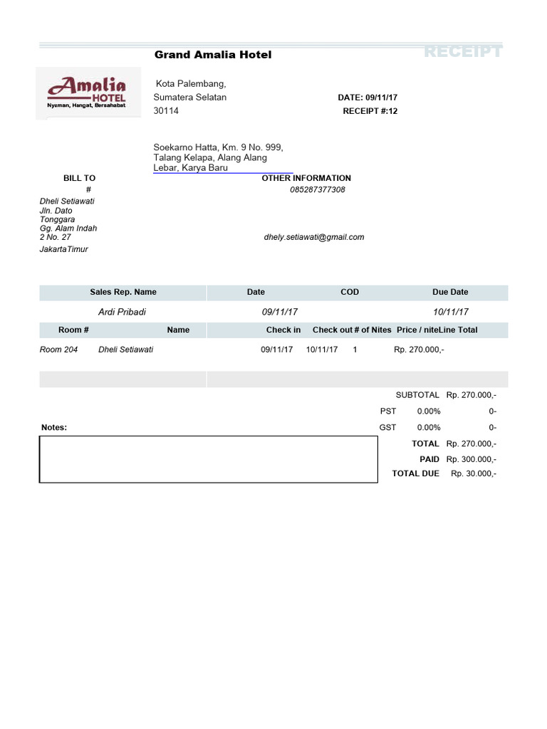 1 Contoh Bill Hotel Secara Umum | PDF