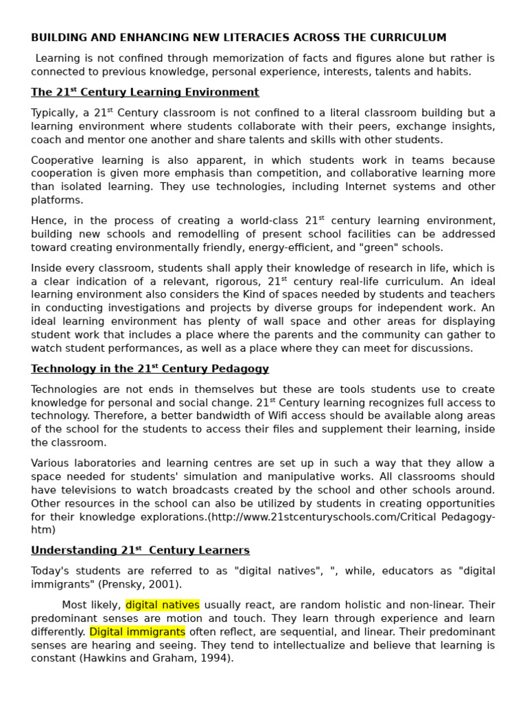 Building and Enhancing New Literacies Across the Curriculum | PDF | Learning | Teachers