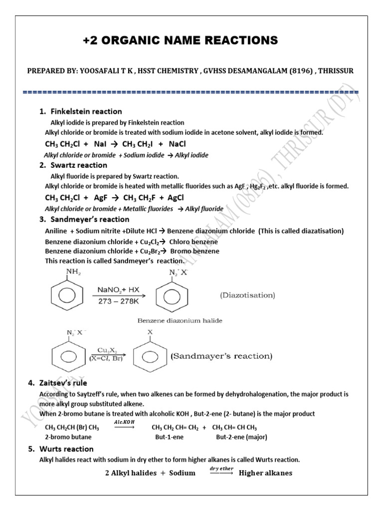 Organic Name Reactions Overview | PDF | Amine | Aldehyde