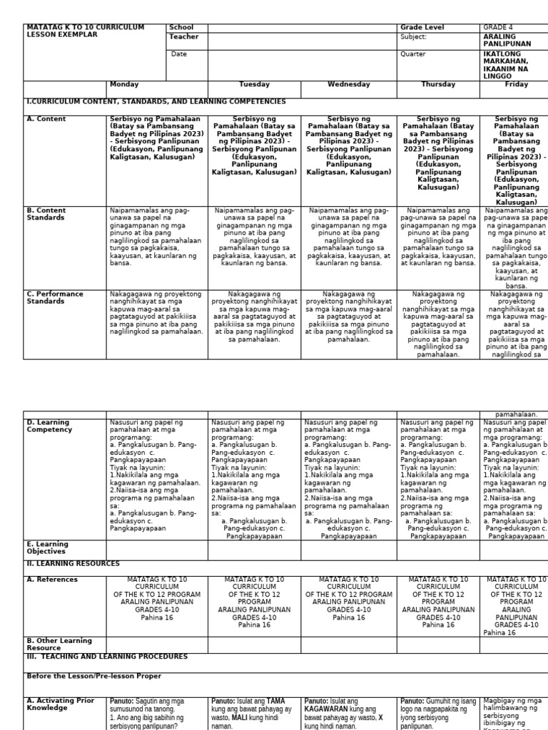 GRADE 4-Q3W6(MATATAG DLL)- AP | PDF