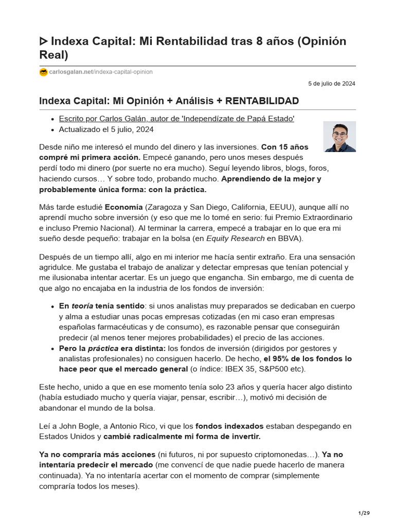 Indexa Capital Mi Rentabilidad Tras 8 Años Opinión Real | PDF | Portafolio (Finanzas) | Inversiones