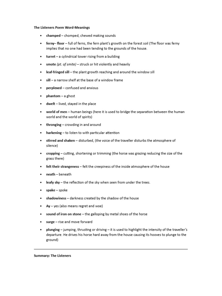 The Listeners Poem Word | PDF | 221 B Baker Street