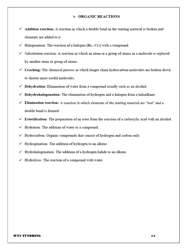 Organic Chemistry Reactions Detail Notes | PDF | Alkene | Polymerization