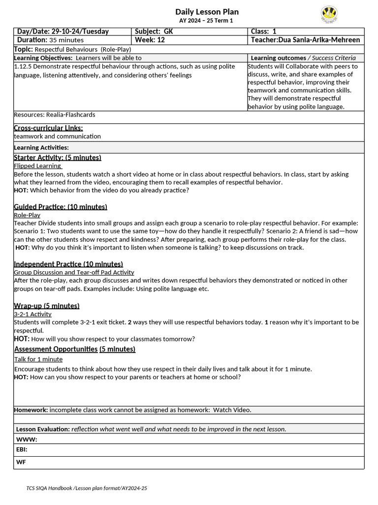 LP-GK-29-10-24 | PDF | Learning | Lesson Plan