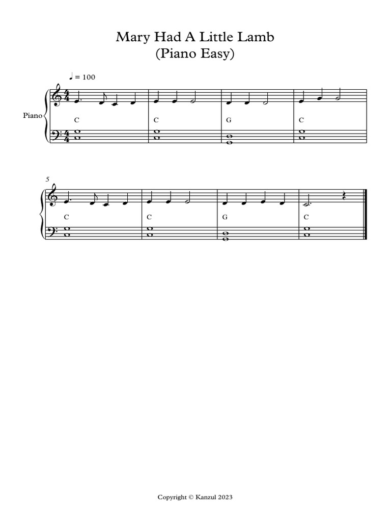 Mary Had A Little LAmb (Piano Easy) | PDF