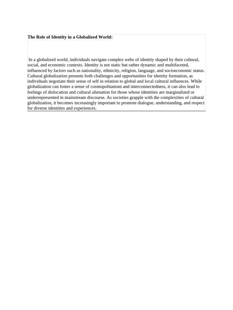 Identity Dynamics in Globalization | PDF