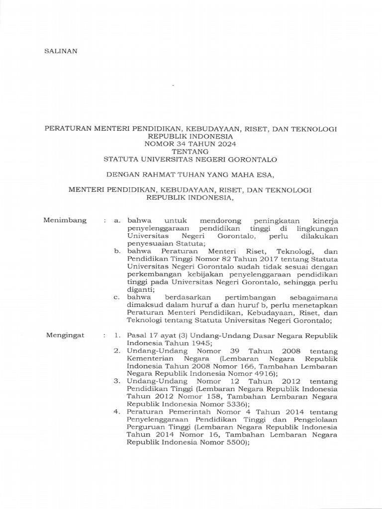 Salinan Permendikbudristek No. 34 Tahun 2024 CAP | PDF