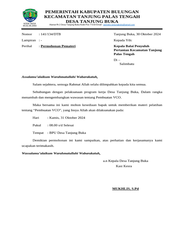 Permohonan Pemateri Pelatihan | PDF