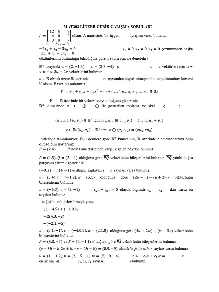 Lineer Cebir Calisma Sorulari-2 | PDF