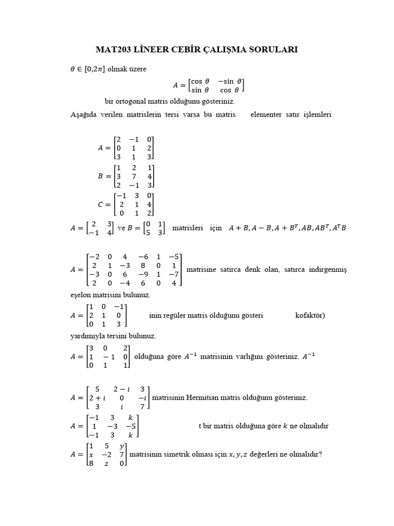 Lineer_Cebir_Calisma_Sorulari | PDF