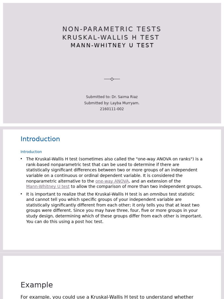 Non Parametric Tests 002 | PDF | Mann–Whitney U Test | Student's T Test