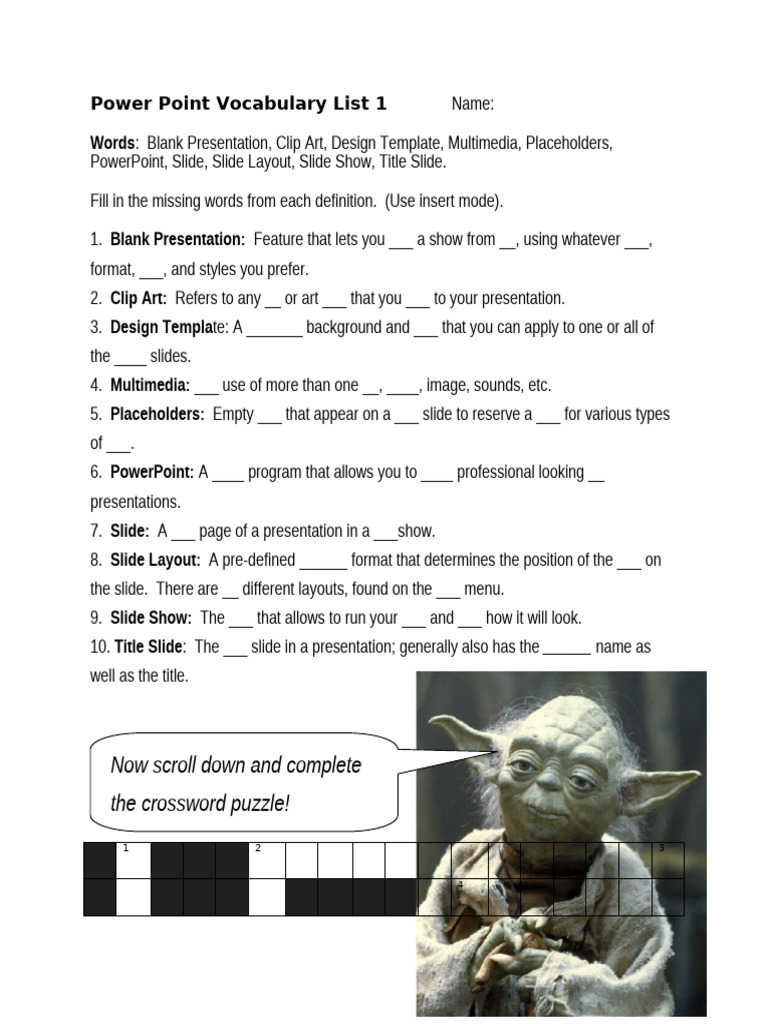 PowerPoint Vocabulary and Crossword Guide | PDF