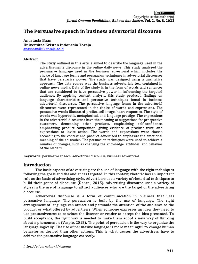 The Persuasive Speech in Business Advertorial Disc | PDF | Advertising ...