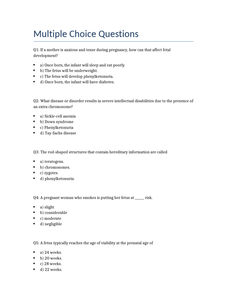 Fetal Development and Genetics Quiz | PDF