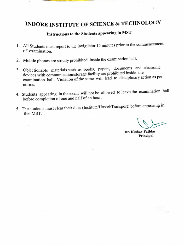 Instructions to Students for MST | PDF