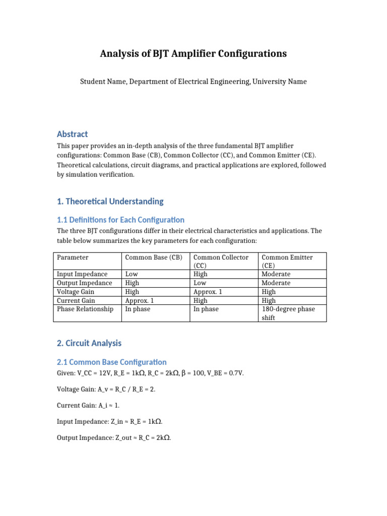 BJT Amplifier Analysis | PDF | Bipolar Junction Transistor | Amplifier