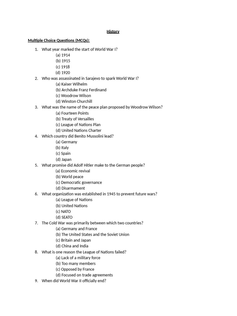 History-Sample Question | PDF | World War II | League Of Nations