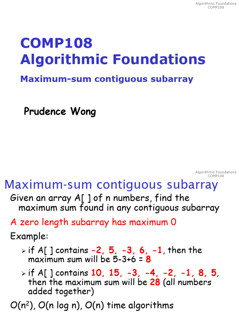 Maximum-Sum Subarray Algorithms | PDF | Software Engineering | Mathematical Logic