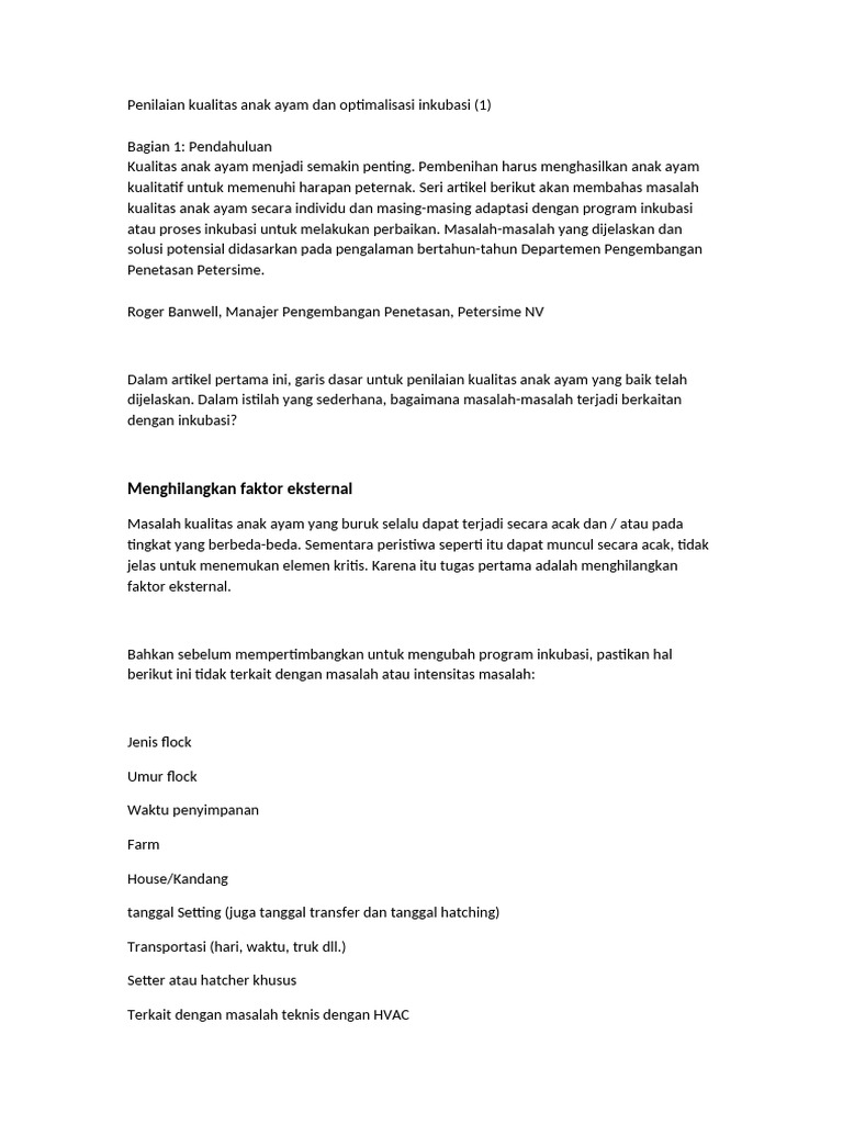 Chick quality assessment and incubation optimisation (1) | PDF