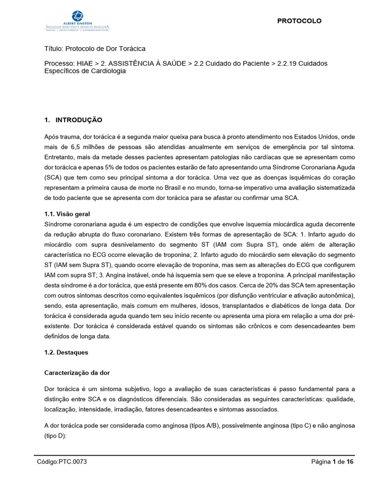 Protocolo de Dor Toracica | PDF | Dor | Sistema cardiovascular