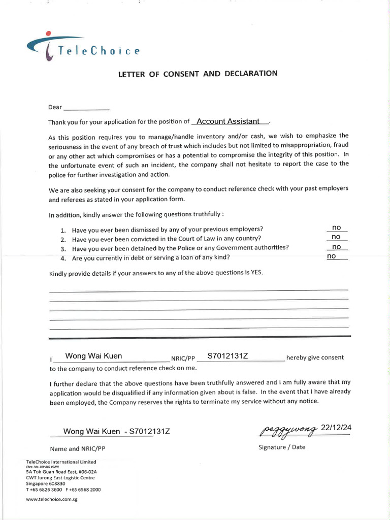TCI SG Letter of Consent For Reference Check | PDF