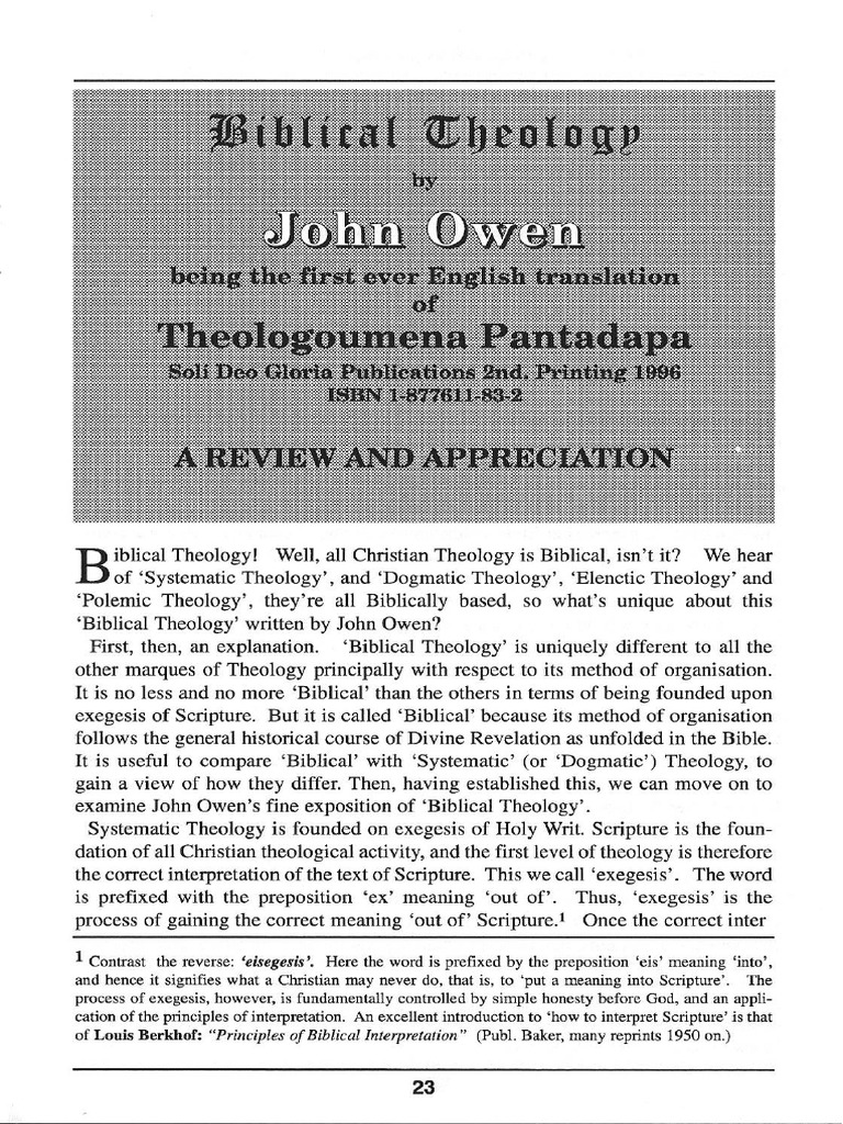 Biblical Theology by John Owen | PDF