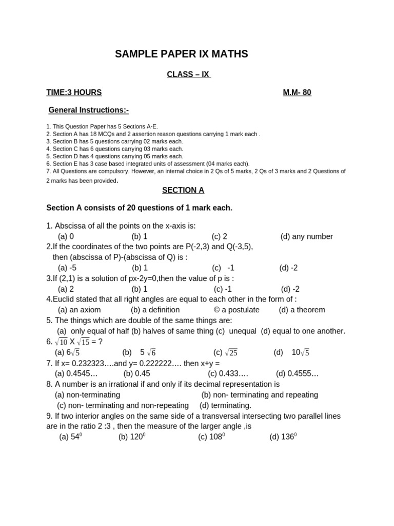 Ix Maths Sample Paper Examination | PDF | Area | Triangle
