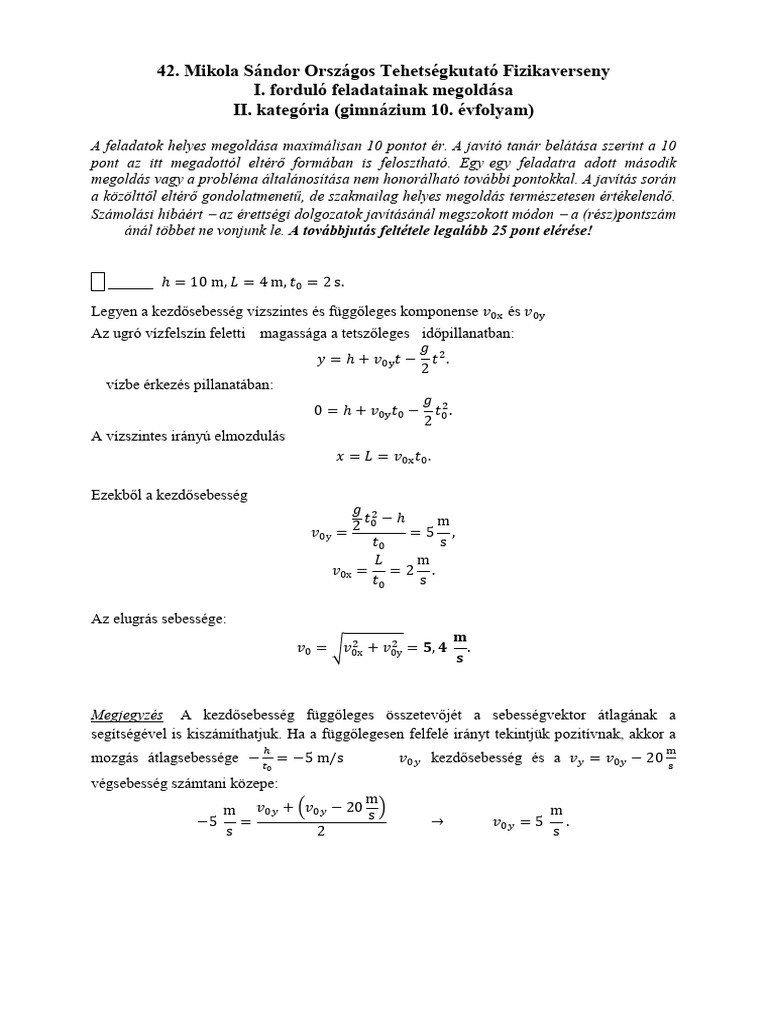 42.Mikola fizika verseny 1. forduló/ 2.kategória megoldókulcs | PDF