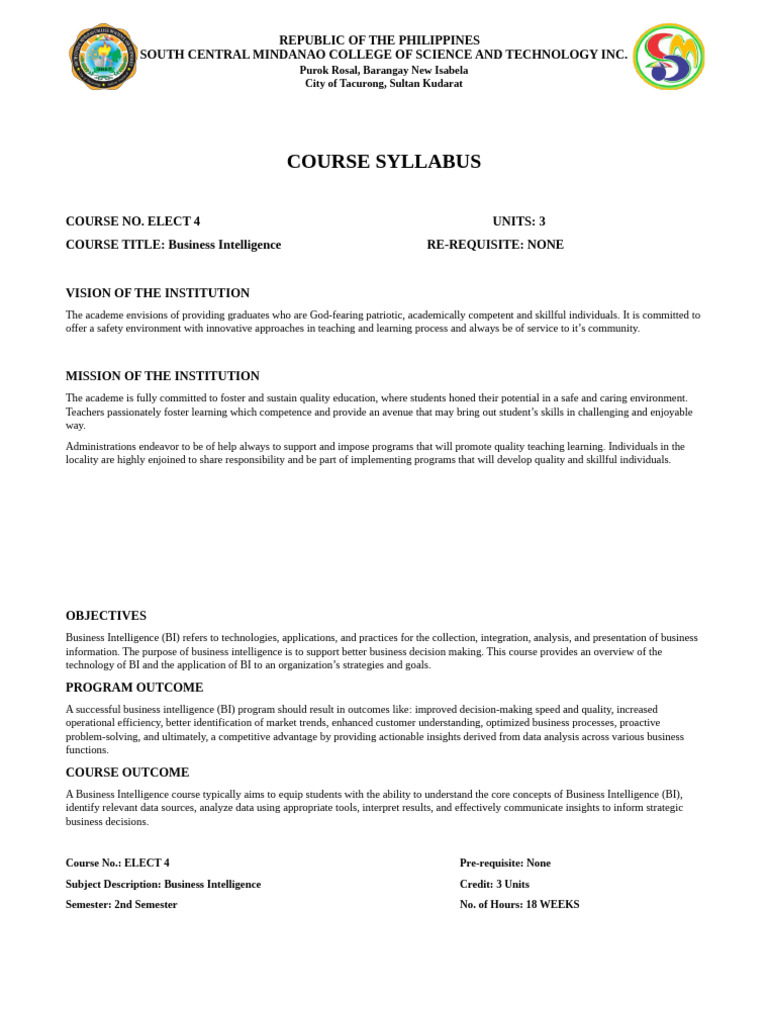 Business Intelligence Course Syllabus | PDF | Business Intelligence ...